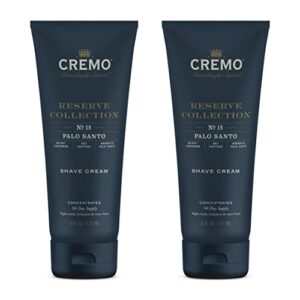 cremo barber grade palo santo (reserve collection) shave cream, astonishingly superior ultra-slick shaving cream fights nicks, cuts and razor burn, 6 fl oz (2 pack)