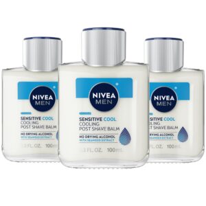 nivea men sensitive cooling post shave balm with vitamin e, chamomile and seaweed extracts, 3 pack of 3.3 fl oz bottles