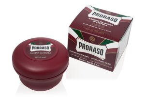 proraso shaving soap in a bowl, moisturizing and nourishing for coarse beards, 5.2 oz