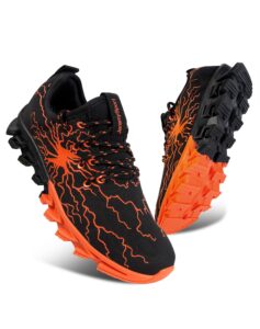 boys girls running tennis shoes kids sneakers non slip breathable strap athletic sports shoes black orange 4 big kid