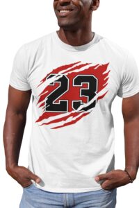 23 slash shirt to match jordan retro sneakers low mid high 1 2 3 4 5, tee to match jordan 1s 2s 3s 4s 5s 6s white