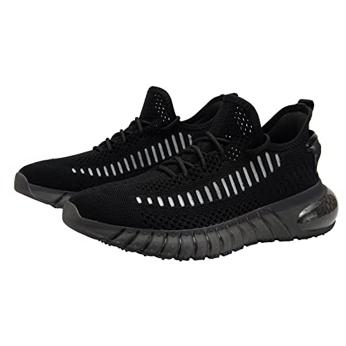 CUYIOM Men's Athletic Walking Shoes Outdoor Running Shoes Slip on Fashion Sneaker Allblack 9.5