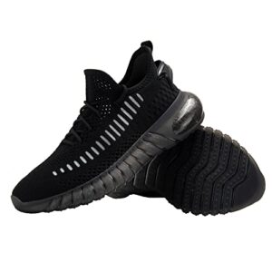 CUYIOM Men's Athletic Walking Shoes Outdoor Running Shoes Slip on Fashion Sneaker Allblack 9.5