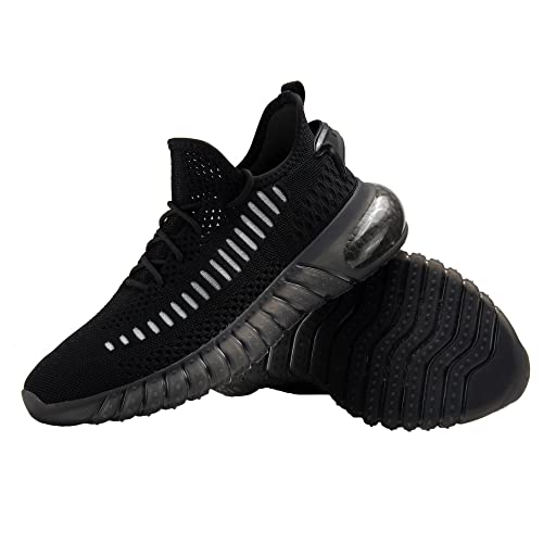 CUYIOM Men's Athletic Walking Shoes Outdoor Running Shoes Slip on Fashion Sneaker Allblack 9.5