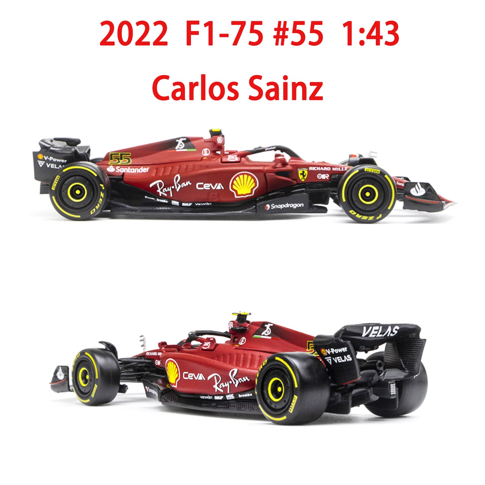 HTLNUZD Bburago 1:43 Latest 2022 F1-75#55 Carlos Sainz 1/43 Alloy Racing F1-75#55 Luxury Formula One Static Die Cast Vehicles Collectible Car Model Collection Gifts (Standard F1-75#55)