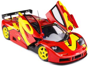 1996 mclaren f1 gtr short tail launch livery red with yellow graphics 1/18 diecast model car by solido s1804102