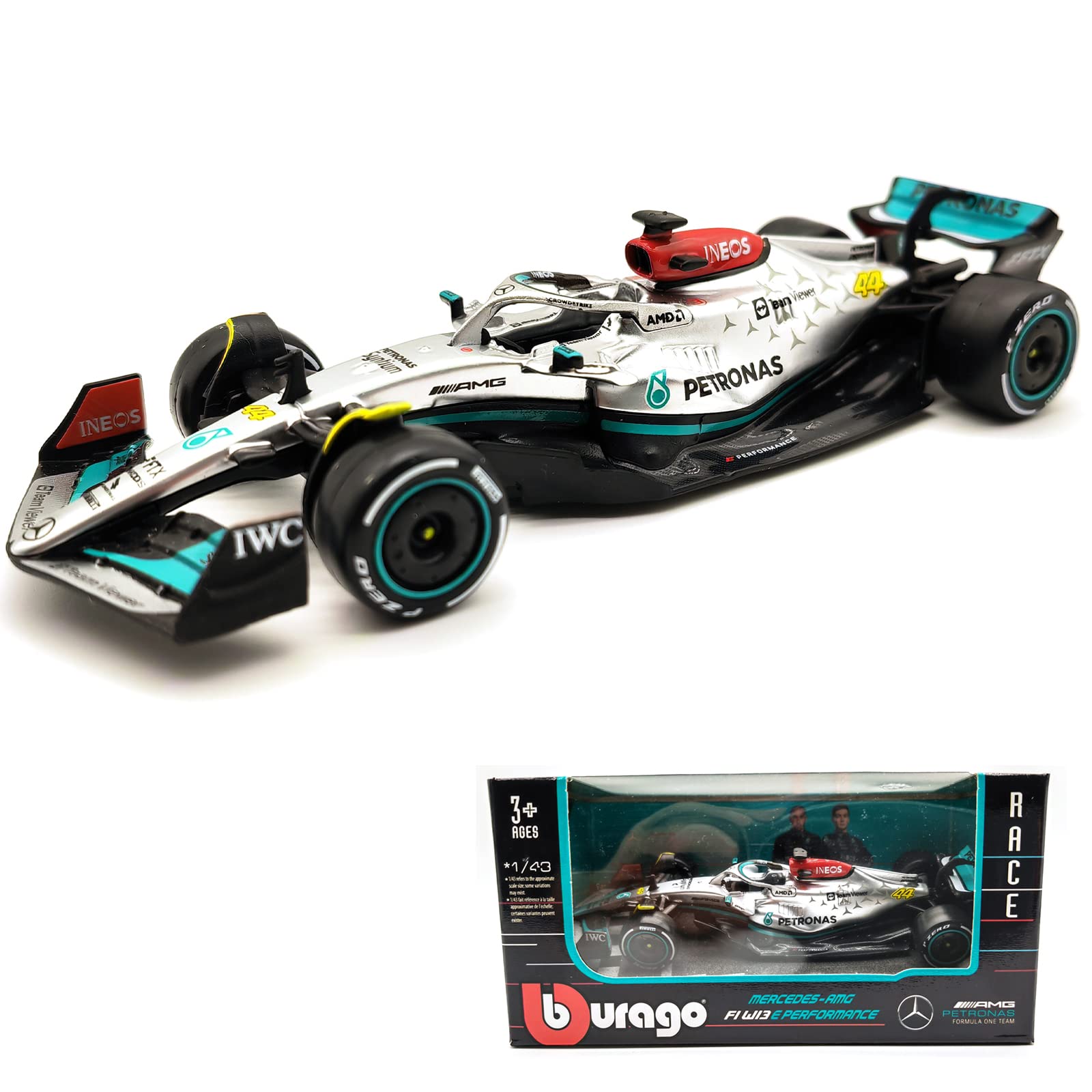 XTD Bburago 1:43 2022 F1 Mercedes-AMG Team W13 #44 Lewis Hamilton Alloy Luxury Vehicle Diecast Cars Model Toy (2022 W13 #44)