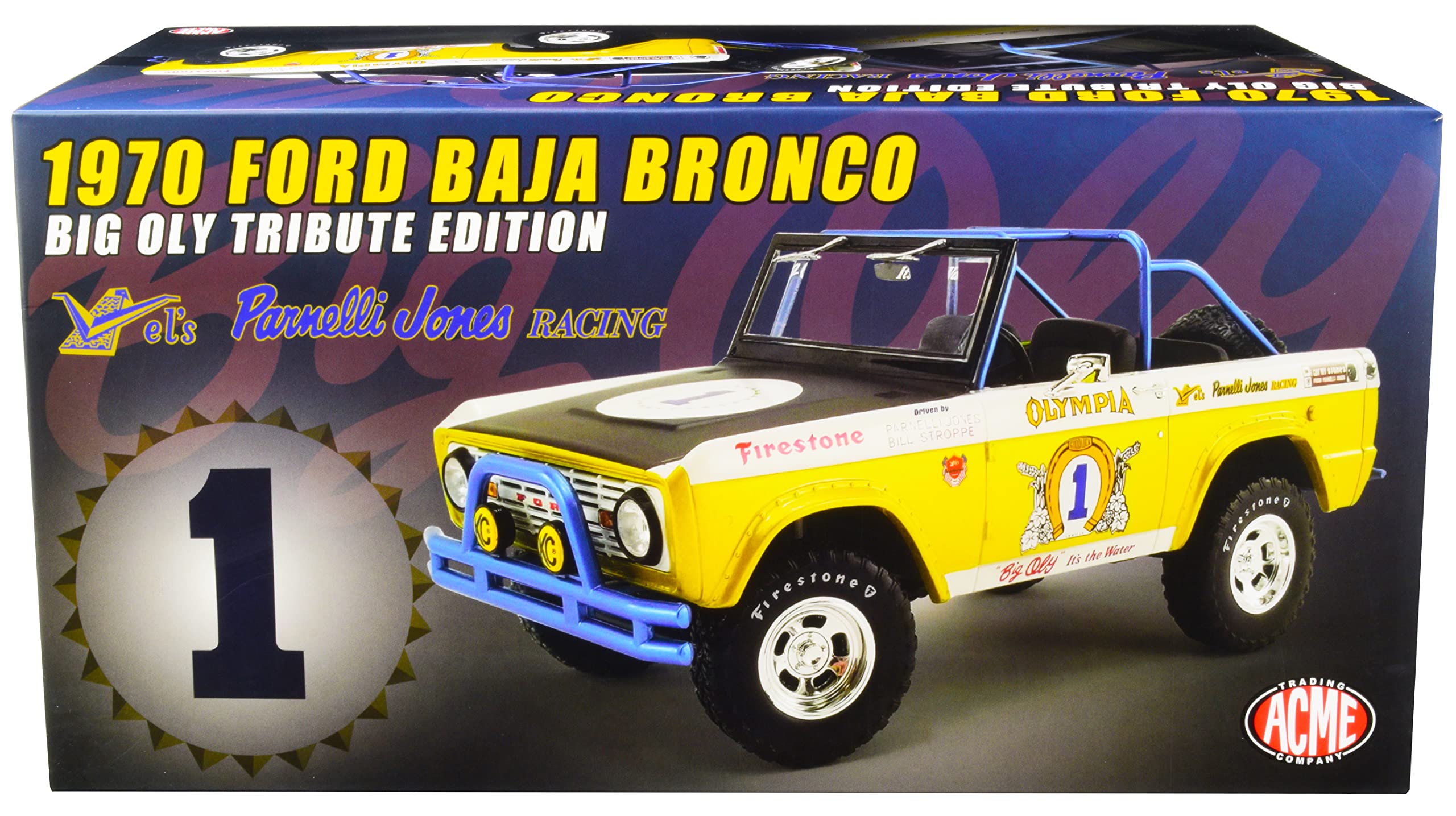 Greenlight Collectible 1970 Baja Bronco #1 Big OLY Tribute Edition Vel's Parnelli Jones Racing Limited Edition to 702 pcs 1/18 Diecast Model Car for Acme 51405