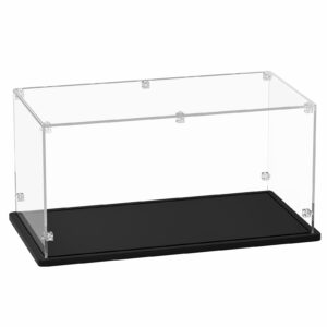 gemutlich acrylic display case 15x8x8 inch cube- 3mm thick acrylic display box with black wooden base, assemble dustproof showcase clear display case for collectibles figures doll toys models cars