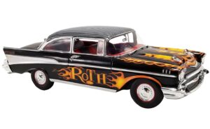 1957 chevy bel air black with flames and pinstripe top big daddy ed roth ltd ed to 966 pieces worldwide 1/18 diecast model car by acme a1807014