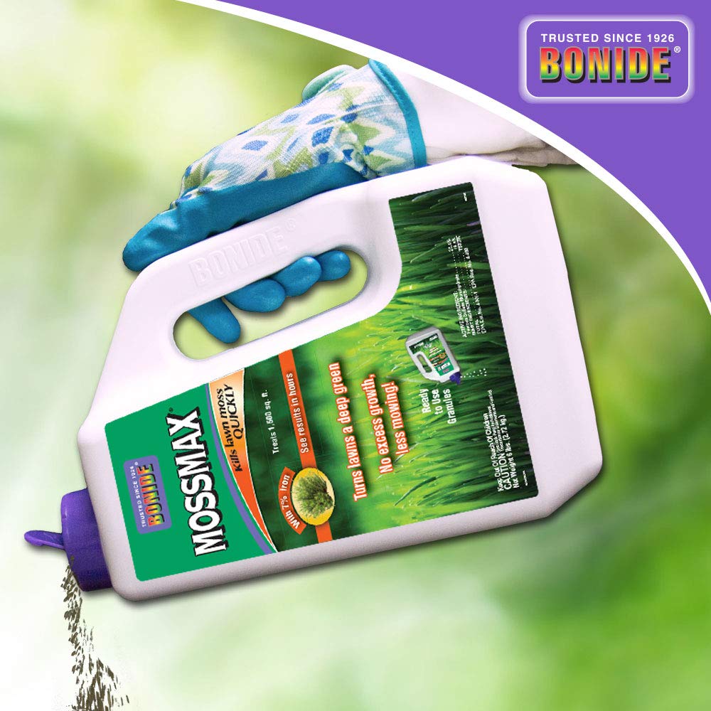 Bonide MossMax, 6 lbs. Ready-to-Use Granules Kill Lawn Moss Quickly at Home, Fast Acting and Effective Formula