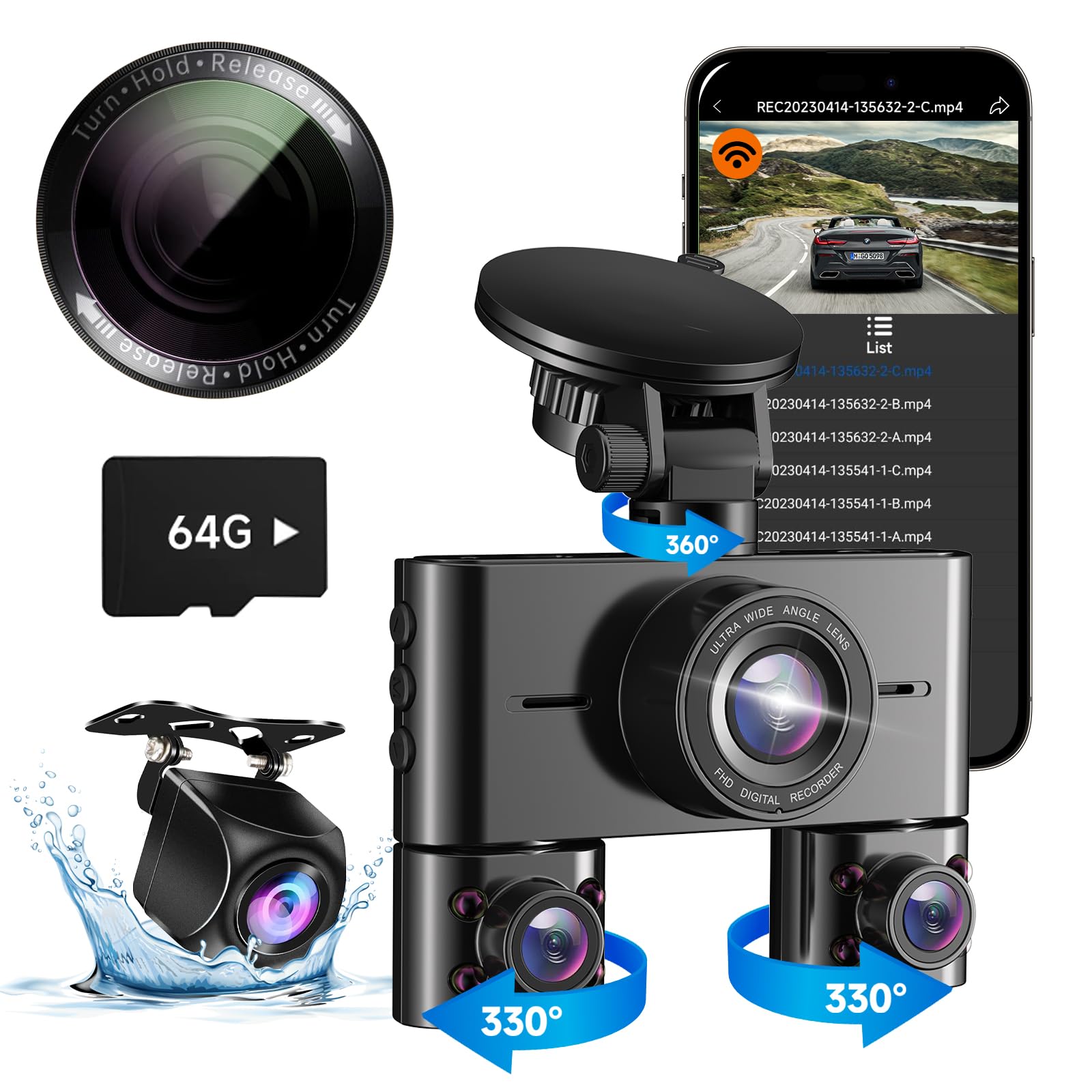 HUPEJOS V7 64G Dash Cam with CPL Filter Circular Polarizing Lens