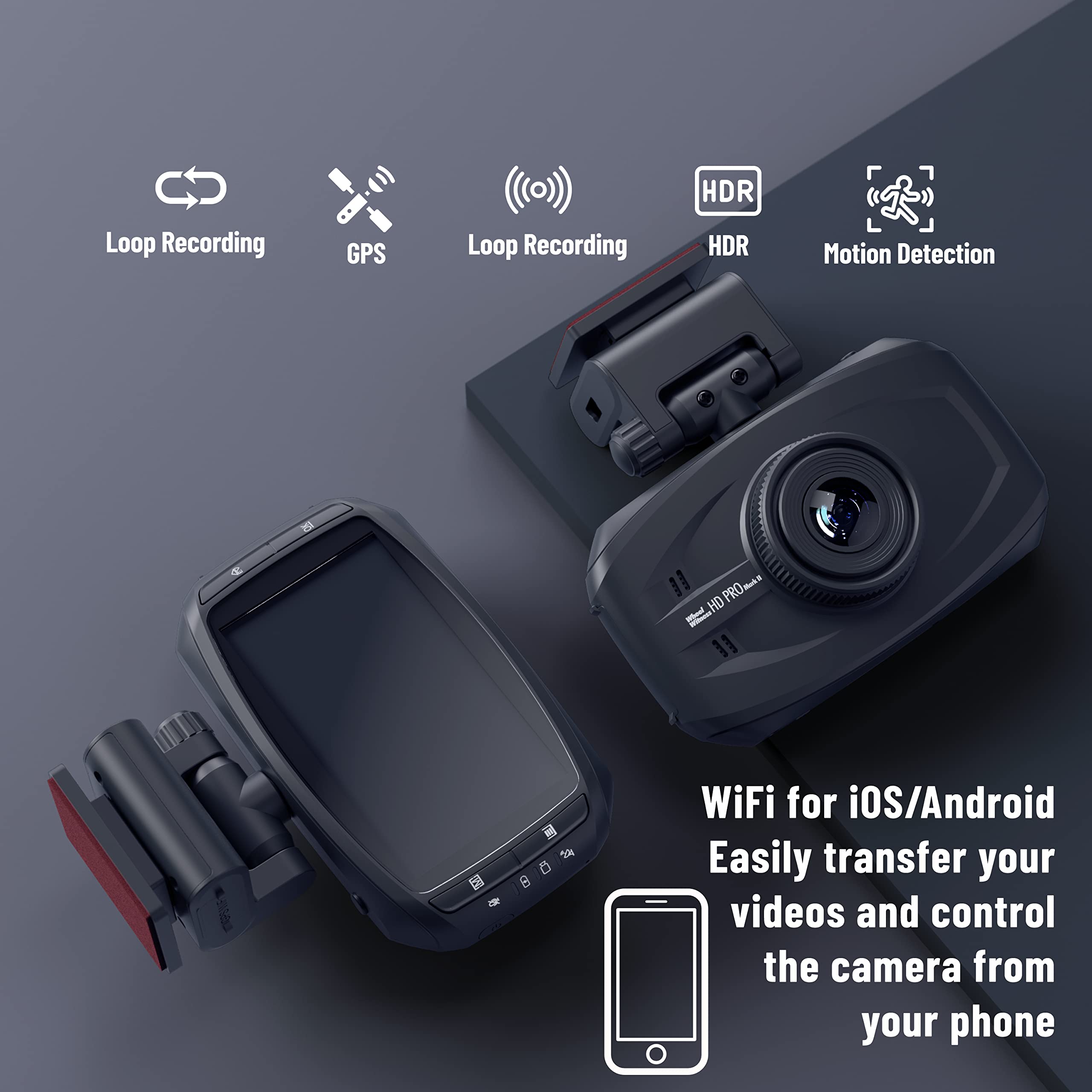 Dash Cam for Trucks and Uber Drivers - HD PRO MKII Super Wide Lens Captures More - iOS Android App - Nightvision - Sony Sensor & Capacitor by WheelWitness