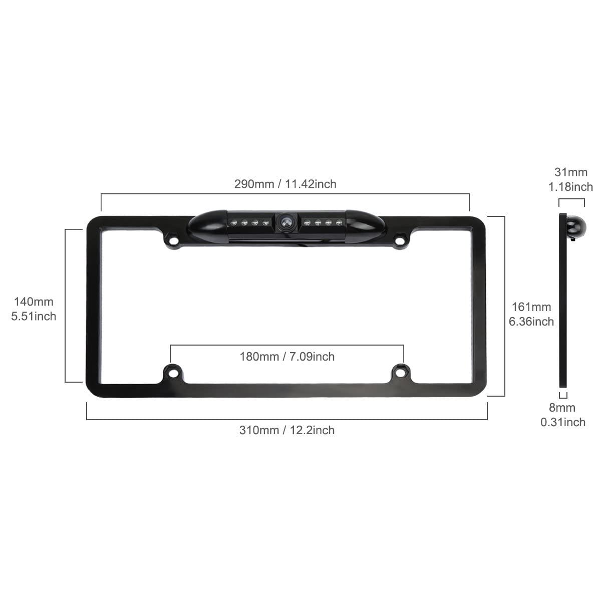 License Plate Frame Backup HD Camera Night Vision Rear View 8 IR LED 170° Angle Waterproof Compatible with Pioneer Car Radio AVH-120BT AVH-210EX AVH-2550NEX AVH-X490BS DMH-100BT DMH-160BT AVHX490BS