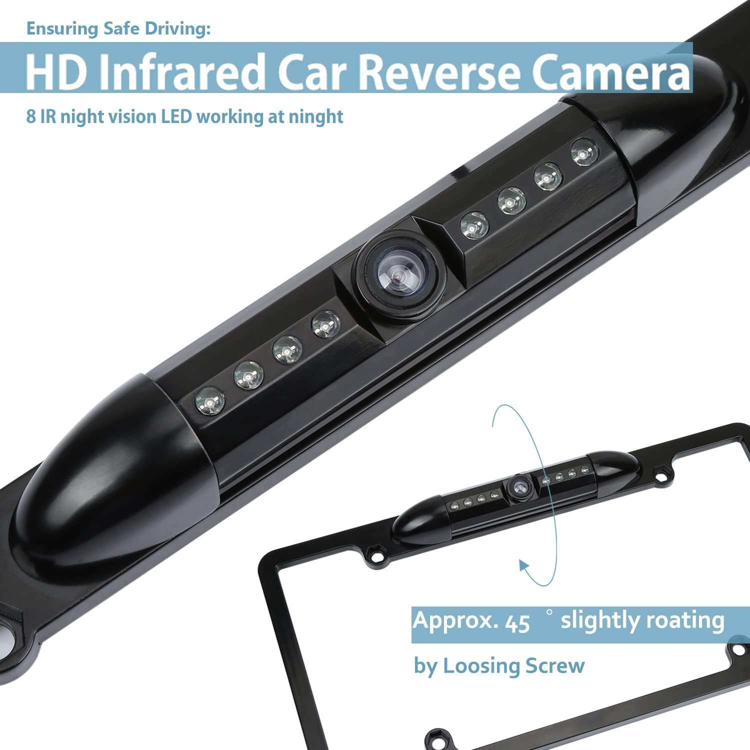 License Plate Frame Backup HD Camera Night Vision Rear View 8 IR LED 170° Angle Waterproof Compatible with Pioneer Car Radio AVH-120BT AVH-210EX AVH-2550NEX AVH-X490BS DMH-100BT DMH-160BT AVHX490BS