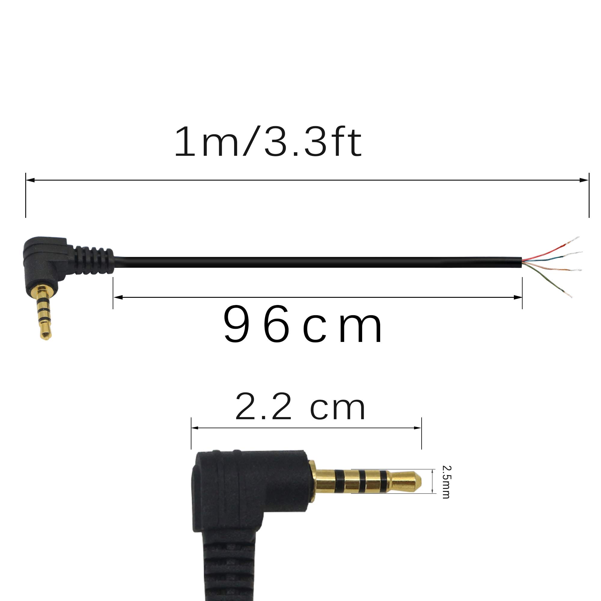 3.3 Feet 2.5mm 4 Pole Stereo Male Plug to Bare Wire, Stereo 2.5mm Plug Jack Connector Audio Cable YOUCHENG for Headphone, Microphone, Cable Repair(2-Pack)