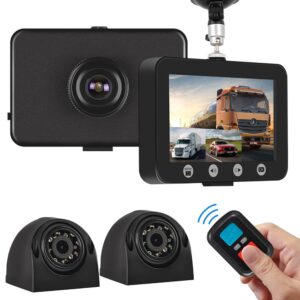 vsysto 3ch truck dash camera dvr 4.5'' monitor with wifi gps and waterproof backup video recorder- 1080p hd front, sides, and rear view security infrared night vision cameras for truck rv trailer van