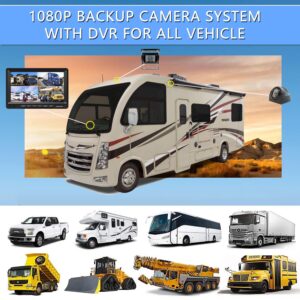 RV Backup Camera System with 7'' Quad Split 1080P Monitor for Truck Trailer Semi Camper Bus & 4 AHD Rear Side View Camera with DVR Record Function IP69 Waterproof Night Vision Avoid Blind Spot DOUXURY