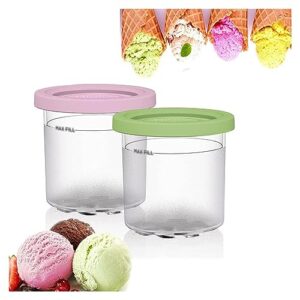 evanem 2/4/6pcs creami containers, for ninja creami deluxe,16 oz creami pint safe and leak proof compatible nc301 nc300 nc299amz series ice cream maker,pink+green-2pcs