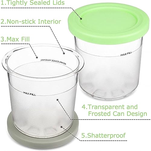 EVANEM 2/4/6PCS Creami Pints and Lids, for Creami Ninja Ice Cream Deluxe,16 OZ Creami Deluxe Pints Bpa-Free,Dishwasher Safe for NC301 NC300 NC299AM Series Ice Cream Maker,Green-2PCS