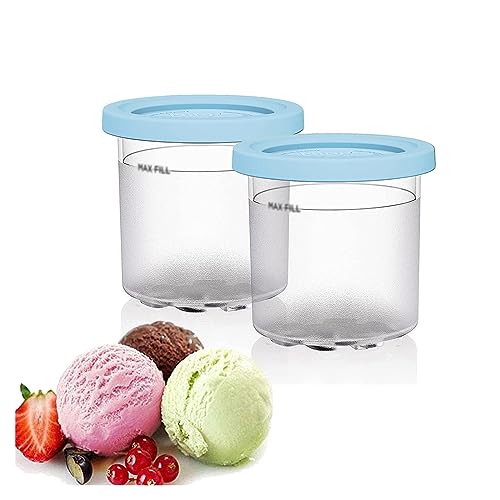 EVANEM 2/4/6PCS Creami Deluxe Pints, for Ninja Creamy Pints,16 OZ Creami Deluxe Pints Safe and Leak Proof Compatible NC301 NC300 NC299AMZ Series Ice Cream Maker,Blue-2PCS