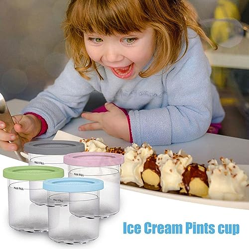 EVANEM 2/4/6PCS Creami Deluxe Pints, for Ninja Creami Deluxe,16 OZ Ice Cream Pint Airtight and Leaf-Proof Compatible NC301 NC300 NC299AMZ Series Ice Cream Maker,Pink+Blue-6PCS