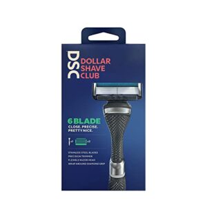 dollar shave club 6-blade razor starter set for an extra close shave shave with precision 1 handle, 2x 6-blade cartridges