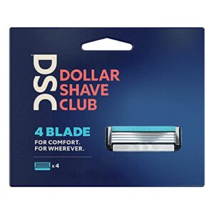 dollar shave club men's razor 4-blade razor blade refill for a comfortable shave with optimally spaced razor blades for easy rinsing 4 count