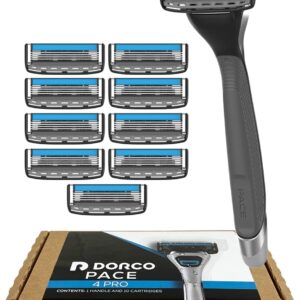 Dorco Pace 4 Pro - Four Blade Razor Shaving System - 10 Pack (10 Cartridges + 1 Handle)