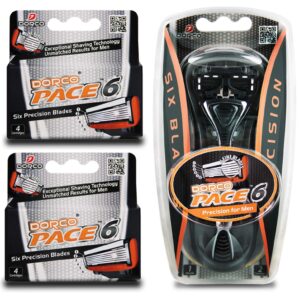 Dorco Pace 6 - Six Blade Razor Blade System - Value Pack (10 Pack + 1 Handle)