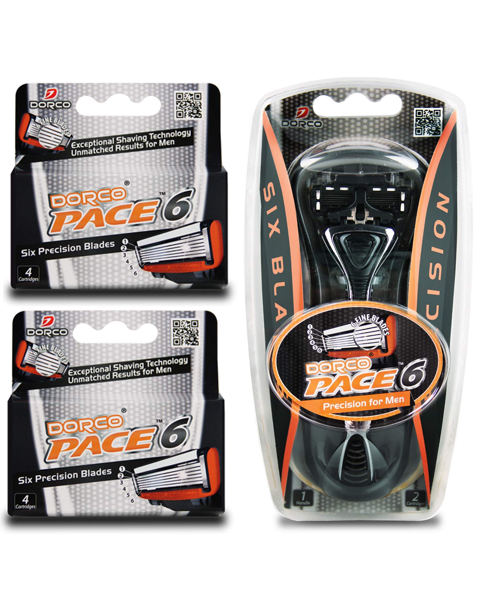 Dorco Pace 6 - Six Blade Razor Blade System - Value Pack (10 Pack + 1 Handle)