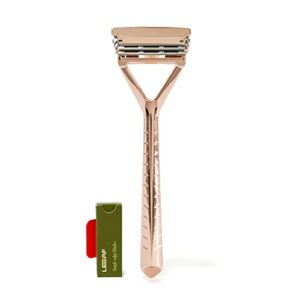 leaf shave | leaf razor, rose gold - all-metal, eco-friendly razor for women & men; includes 10 stainless steel single-edge razor blades; recommended for head shaving and leg shaving