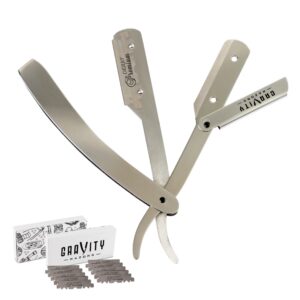 professional straight razor - minimal exposure straight razor kit with 10 gravity premium blades, 5mm exposed (chicago)