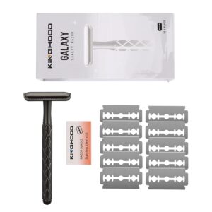 Kinghood Single Blade Safety Razor - Metal One Blade Razor for Men & Women with 10 Stainless Steel Double Edge Blades (Black)