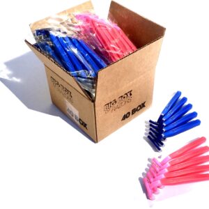 40 Box Combo of Blue and Pink Razor Blades Disposable Stainless Steel Hospitality Quality Shavers High End Twin Blade Razors for Men and Women with Aloe Vera Lubrication Strip