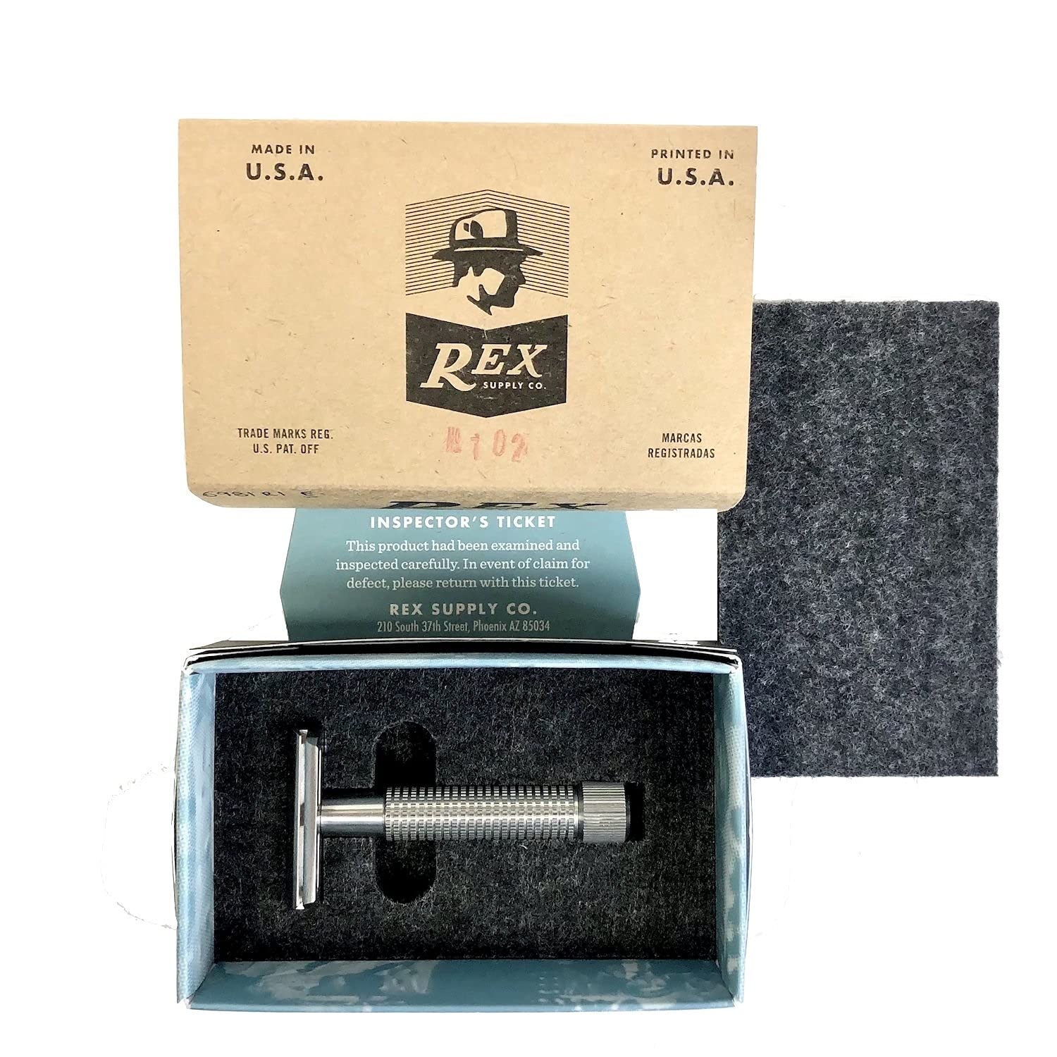 Rex Supply Company, Rex Envoy 100% Stainless Steel 3-Piece Double Edge Safety Razor - Handcrafted in the USA, 5 Blade Refills Included