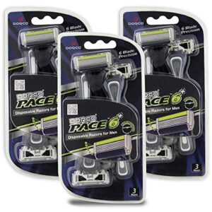 dorco pace 6 plus - six blade disposable razors with trimmer - value pack (9 disposable razors)