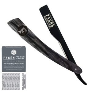 100 blades + facón professional wooden straight edge barber razor - salon quality cut throat shavette