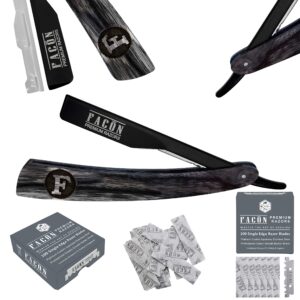 100 BLADES + Facón Professional Wooden Straight Edge Barber Razor - Salon Quality Cut Throat Shavette