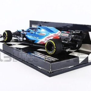 Minichamps 417210114 1:43 Alpine F1 Team A521-Fernando Alonso-Bahrain GP 2021 Collectible Miniature Car, Multicoloured, Blue/Red/Black