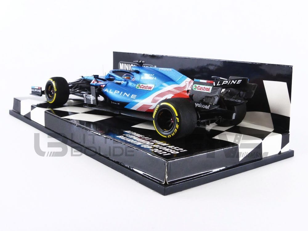 Minichamps 417210114 1:43 Alpine F1 Team A521-Fernando Alonso-Bahrain GP 2021 Collectible Miniature Car, Multicoloured, Blue/Red/Black