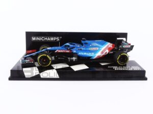 minichamps 417210114 1:43 alpine f1 team a521-fernando alonso-bahrain gp 2021 collectible miniature car, multicoloured, blue/red/black