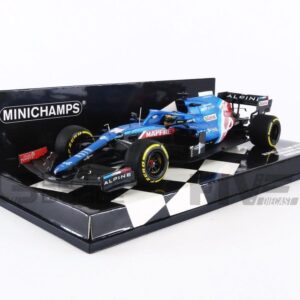 Minichamps 417210114 1:43 Alpine F1 Team A521-Fernando Alonso-Bahrain GP 2021 Collectible Miniature Car, Multicoloured, Blue/Red/Black