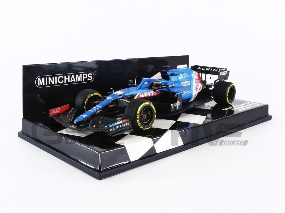 Minichamps 417210114 1:43 Alpine F1 Team A521-Fernando Alonso-Bahrain GP 2021 Collectible Miniature Car, Multicoloured, Blue/Red/Black