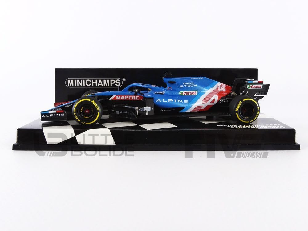 Minichamps 417210114 1:43 Alpine F1 Team A521-Fernando Alonso-Bahrain GP 2021 Collectible Miniature Car, Multicoloured, Blue/Red/Black