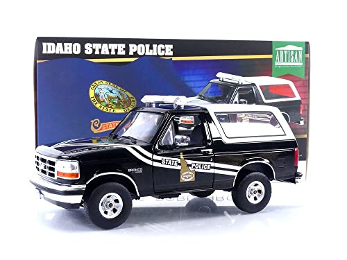 Greenlight 1996 Ford Bronco Black and White Idaho State Police Artisan Collection 1/18 Diecast Model Car