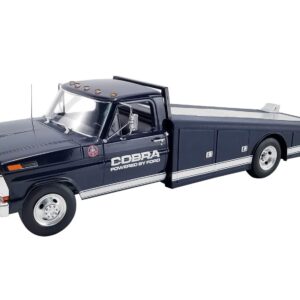 1970 Ford F-350 Ramp Truck Dark Blue with White Stripes Cobra Powered by Ford 1/18 Diecast Model Car by ACME A1801405