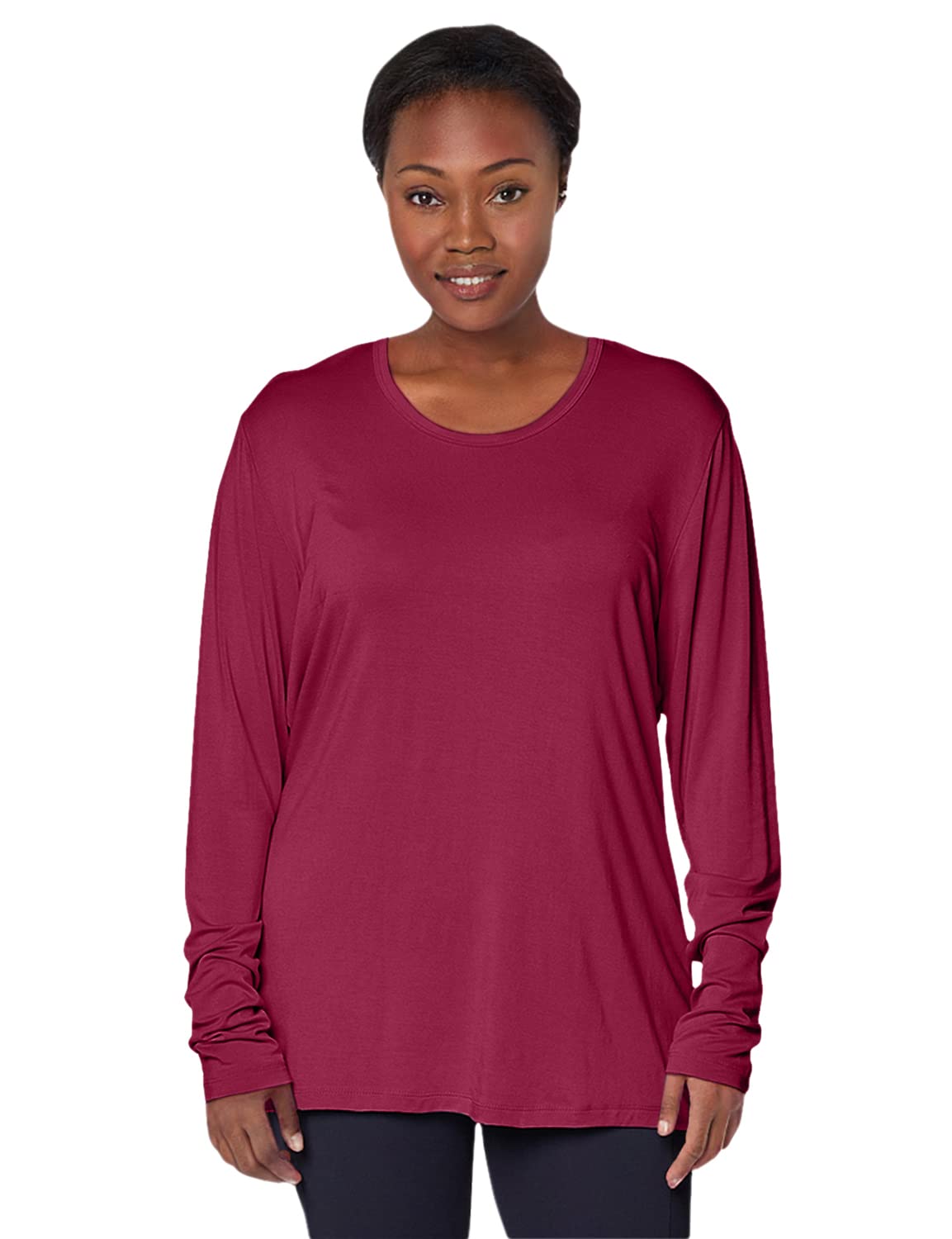 Cherokee Women's Long Sleeve Knit Shirt, Wine, Small