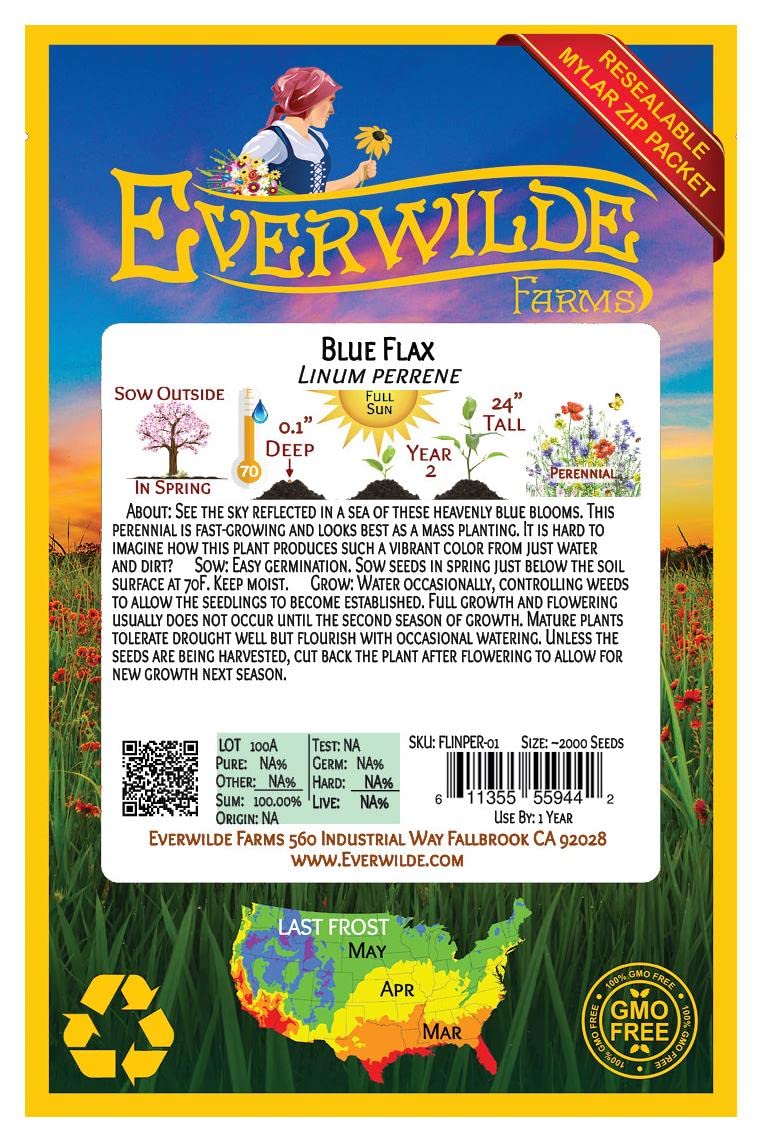 Everwilde Farms - 2000 Blue Flax Wildflower Seeds - Gold Vault Jumbo Seed Packet