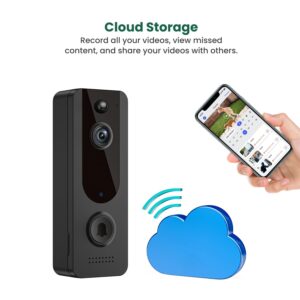 SJCODE Smart Video Doorbell with Chime Ringer, Security Camera Wireless Indoor/Outdoor and Battery Powered, 2-Way Audio, Night Vision, Human Detection, Wide-Angle Lens Surveillance